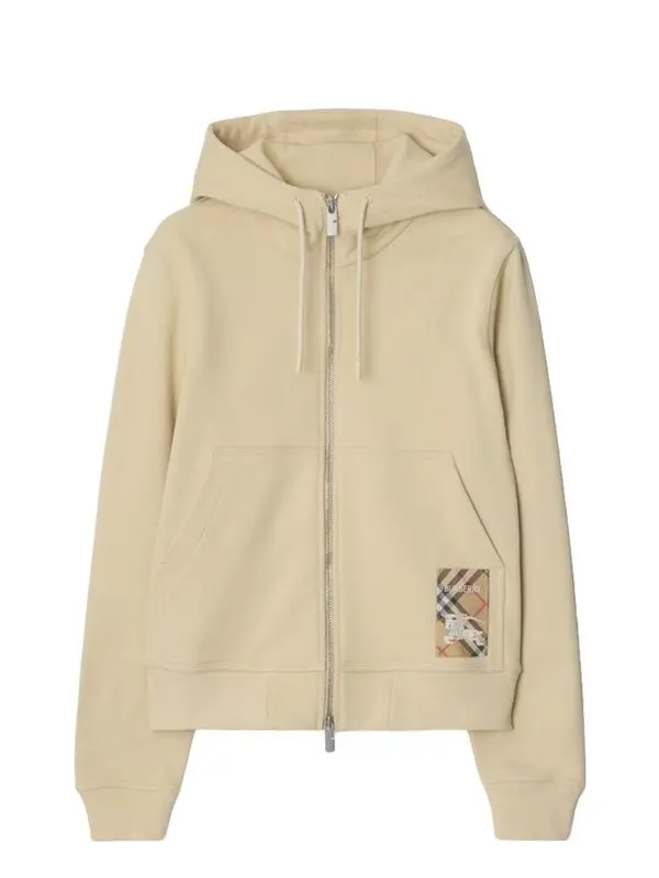 Burberry Check Label Cotton Zip Hoodie - Nutmeg
