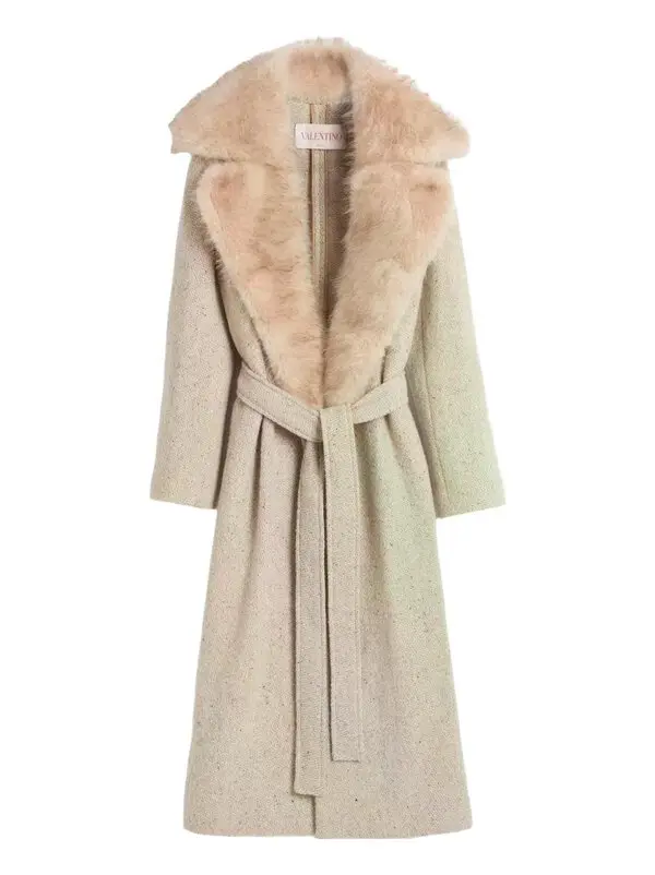 Valentino Garavani Virgin Wool Coat With Faux-fur Collar - Neutrals