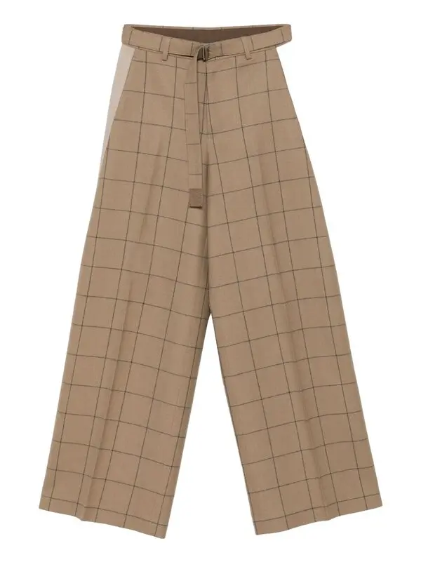 Sacai Checked Wide Leg Trousers - Brown
