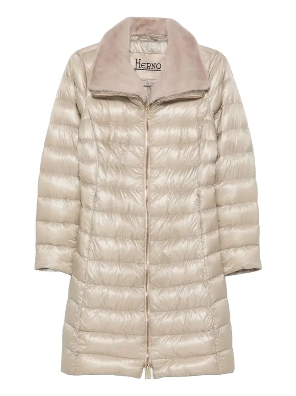 Herno Down-feather Quilted Coat With Detachable Faux Fur Collar - Neutrals