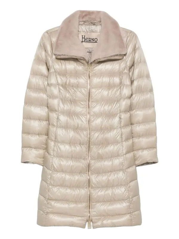 Herno Down-feather Quilted Coat With Detachable Faux Fur Collar - Neutrals