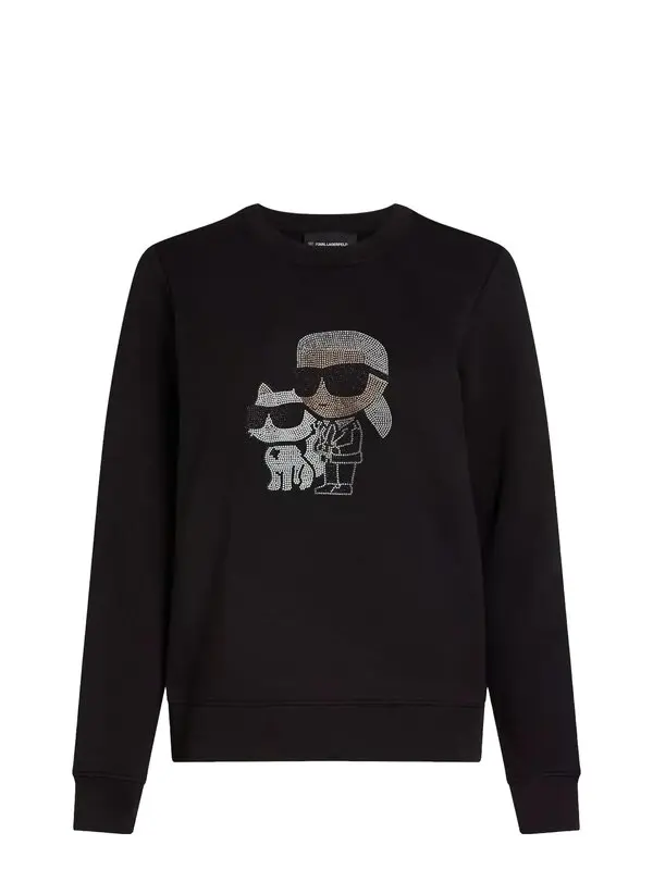Karl Lagerfeld Ikon Choupette Rhinestone Sweatshirt - Black