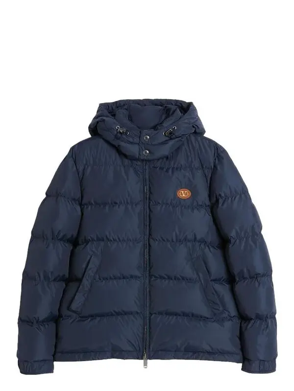 Valentino Garavani Nylon Hooded Down Jacket With Vlogo - Blue