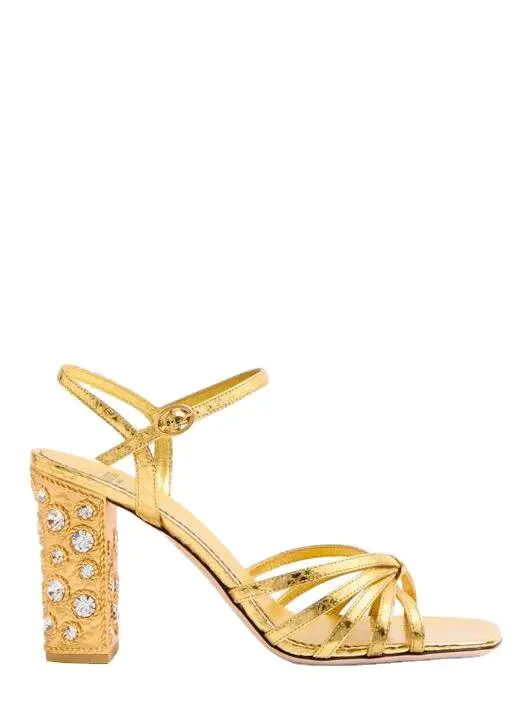 Valentino Garavani Laminated Ayers Sandals With Crystals - Antique Gold/crystal