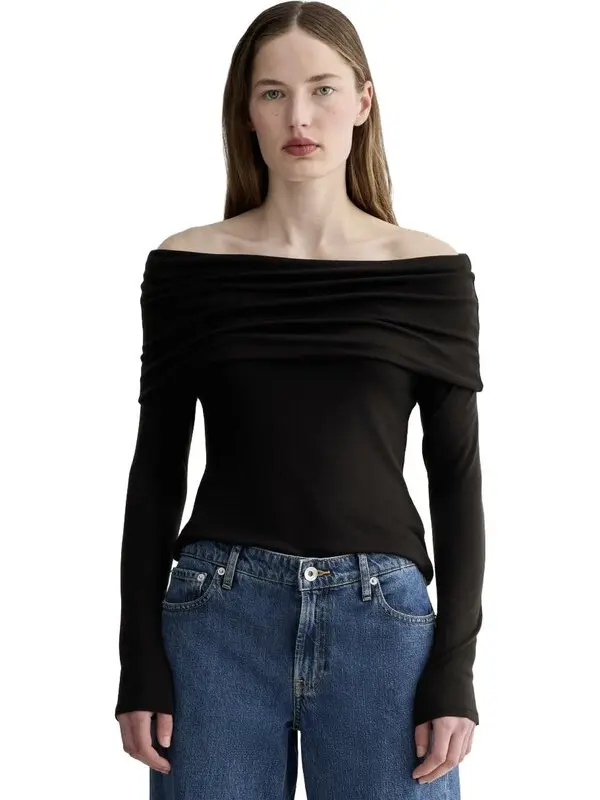 Everlane Butterluxe Wool Off-the-shoulder Top - Black