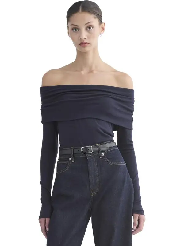 Everlane Butterluxe Wool Off-the-shoulder Top - Deep Navy
