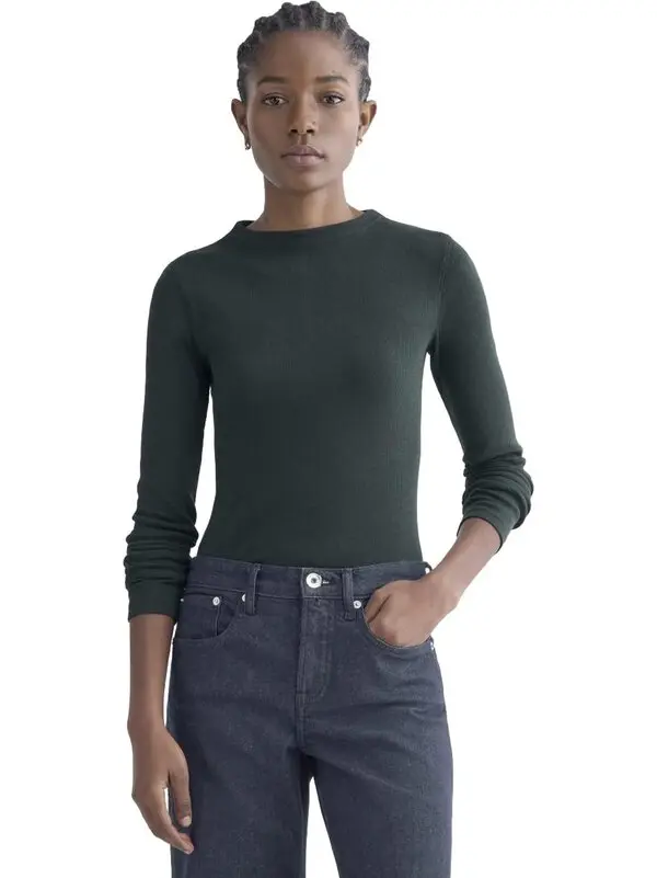 Everlane Luxe Rib Funnel-neck T-shirt - Heathered Dark Sea