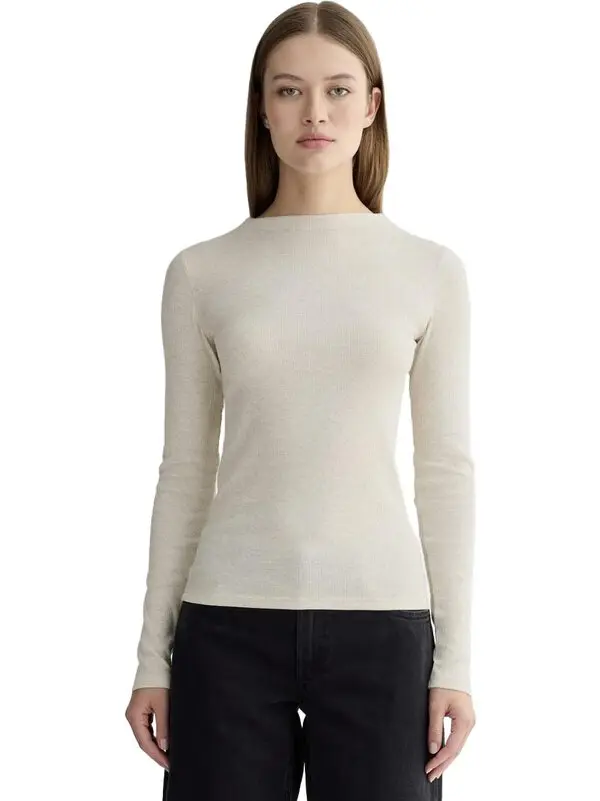 Everlane Luxe Rib Funnel-neck T-shirt - Heathered Oat