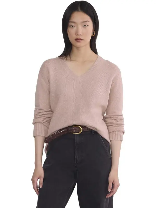 Everlane Plush Cotton V-neck Sweater - Dusty Rose