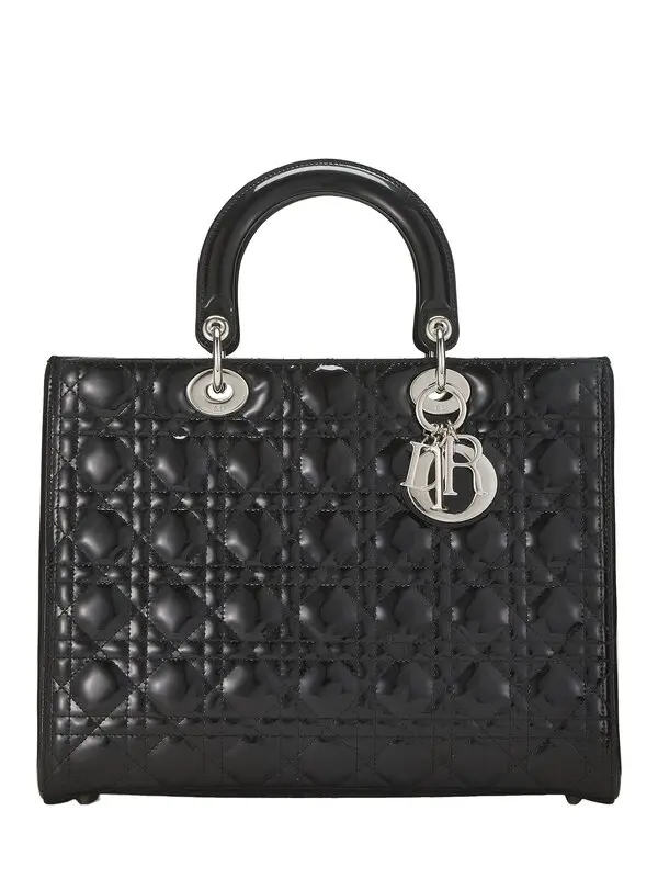 Dior Cannage Quilted Patent Leather Lady - Black