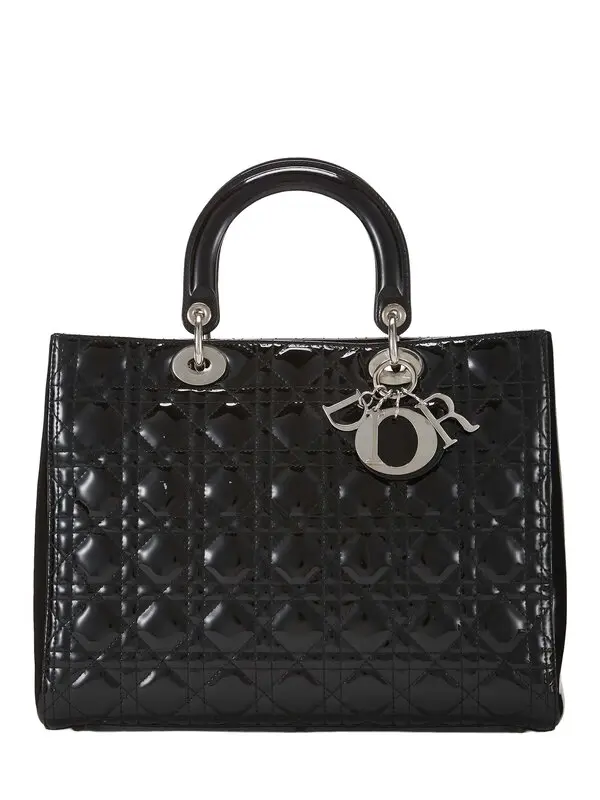 Dior Cannage Quilted Patent Leather Lady - Black