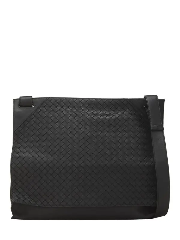 Bottega Veneta Intrecciato Leather Flat Messenger Bag - Black