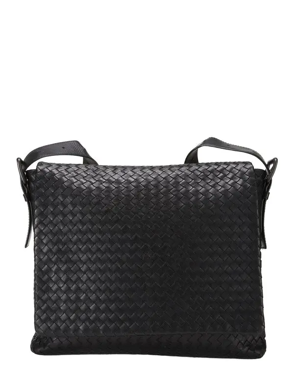 Bottega Veneta Intrecciato Leather Flat Messenger Bag - Black
