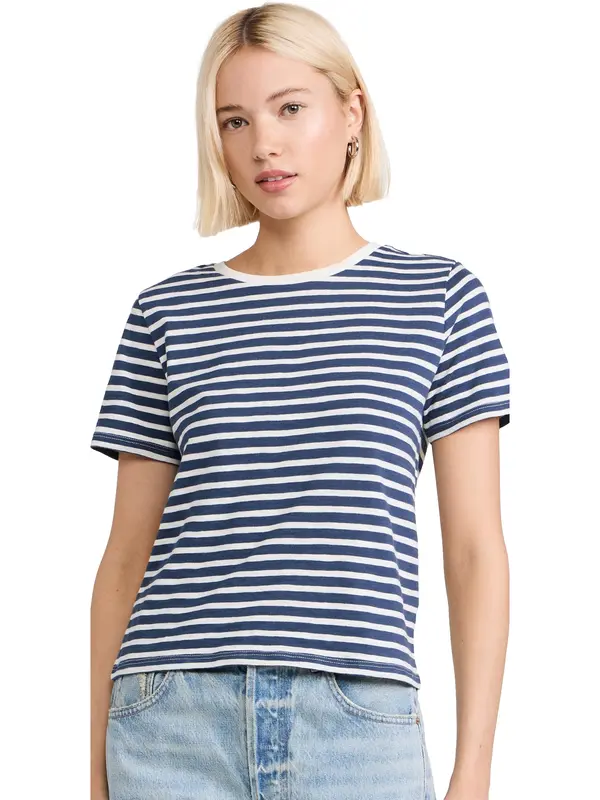NOTHING PLEASE Boxy Striped T-shirt - Stripes Cream/blue