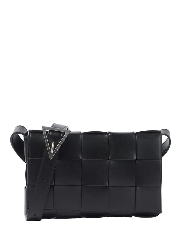 Bottega Veneta Cassette Intreccio Leather Crossbody Bag - Black