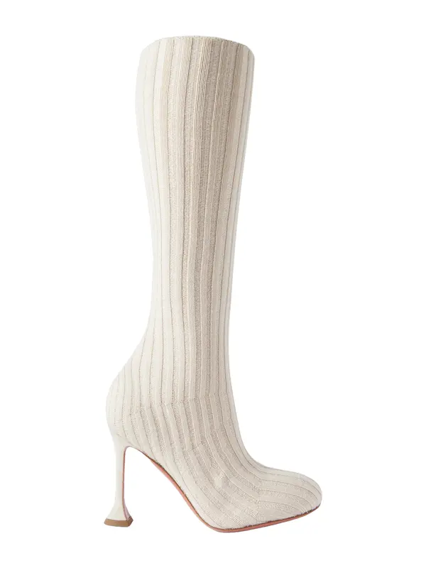 Amina Muaddi Veneda Stretch-knit Knee Boots - Neutrals
