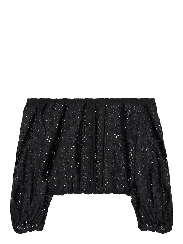 Poupette St Barth Off-shoulder Crop Top - Black