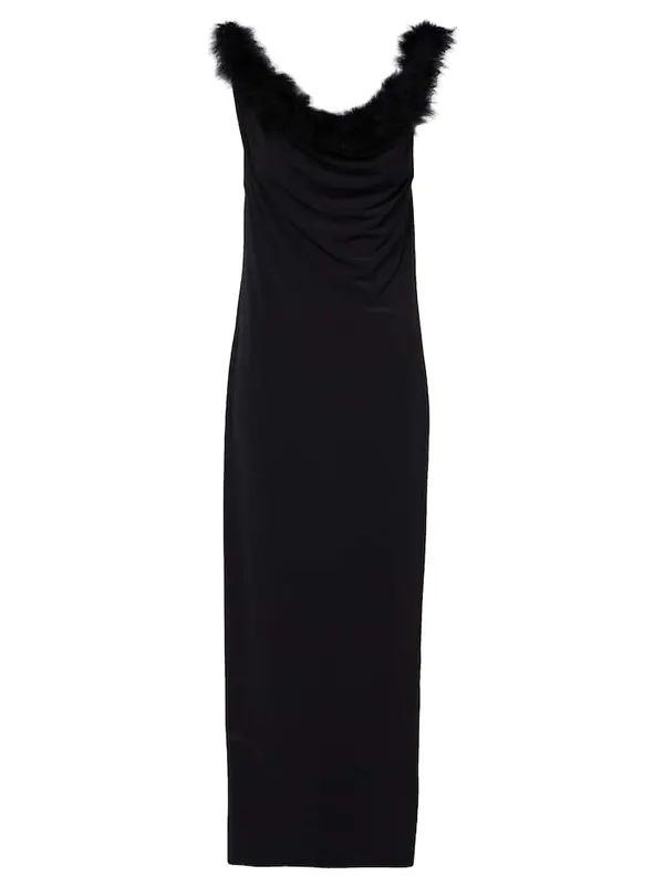 Coperni Boa Feather-trimmed Maxi Dress - Black
