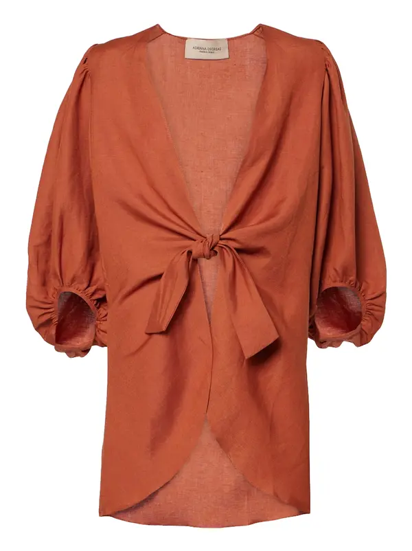 ADRIANA DEGREAS Solid Linen-blend Shirt - Brown