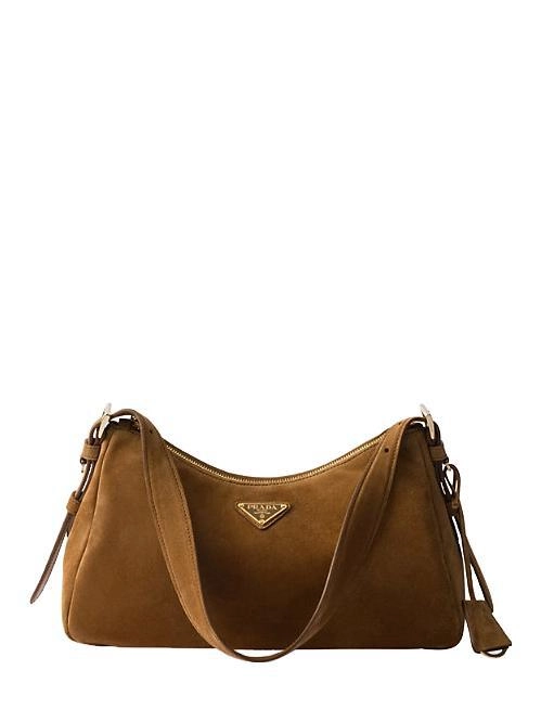 Prada Aimée Medium Suede Shoulder Bag - Brown