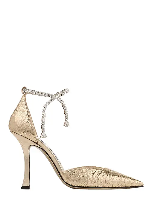 JIMMY CHOO Stevie 100 Crystal-embellished Heeled Courts - Gold