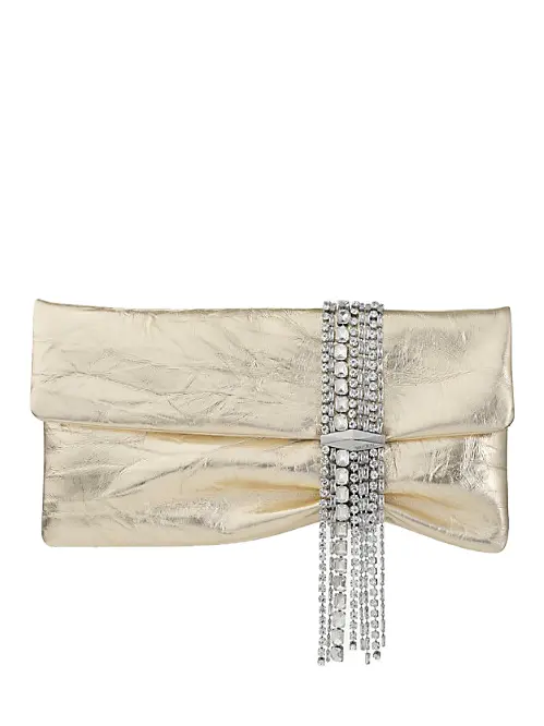 JIMMY CHOO Zandra Crystal-embellished Metallic-leather Clutch - Lightplatinum/silver