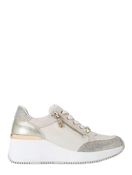 Carvela Skyline Crystal-embellished Wedge Leather Trainers - Gold Comb