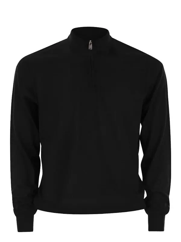 Fedeli Favonio Superfine Wool Half-zip Sweater - Black