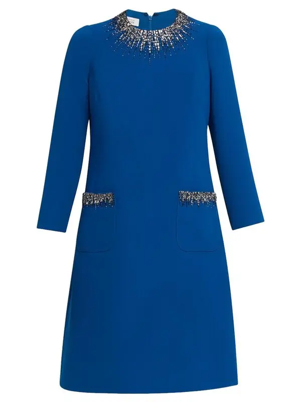 Rickie Freeman For Teri Jon Rhinestone-trim Crepe A-line Dress - Ocean Blue