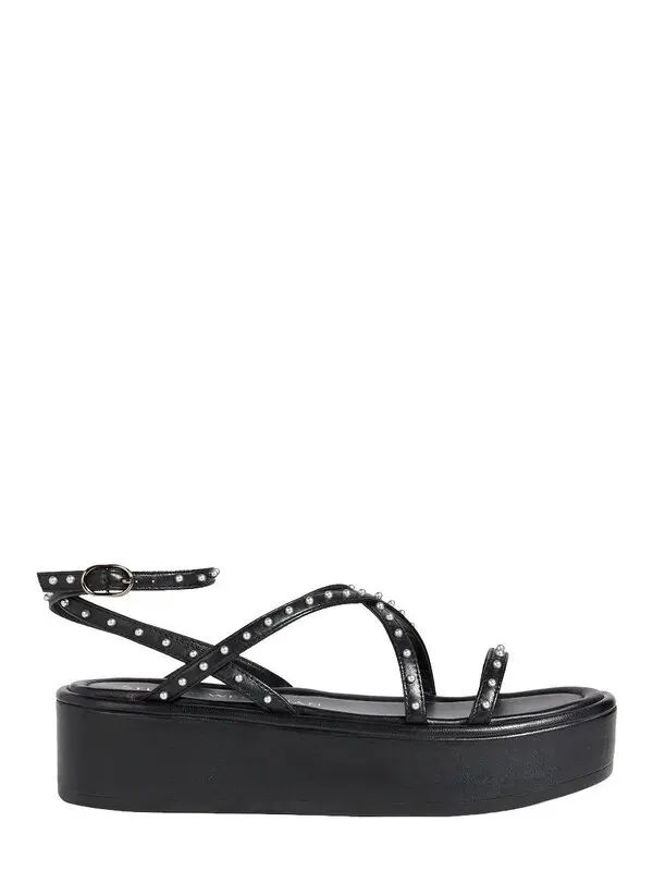 STUART WEITZMAN Summerlift Faux Pearl-embellished Leather Platform Sandals - Black