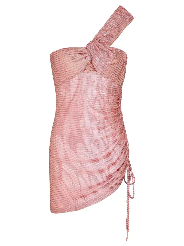 Missoni Mare One-shoulder Metallic Crochet-knit Mini Dress - Baby Pink