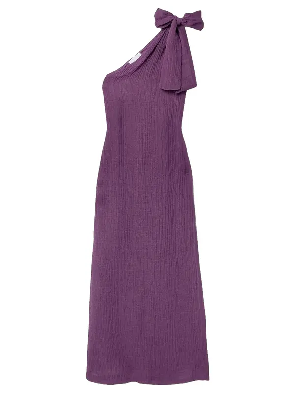 Lisa Marie Fernandez One-shoulder Linen-blend Gauze Maxi Dress - Purple