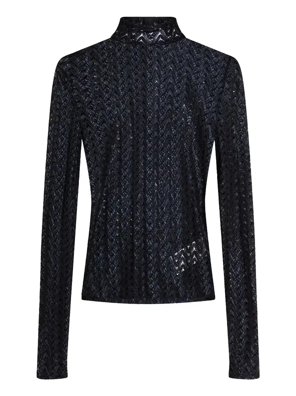 Missoni Metallic Crochet-knit Turtleneck Top - Black