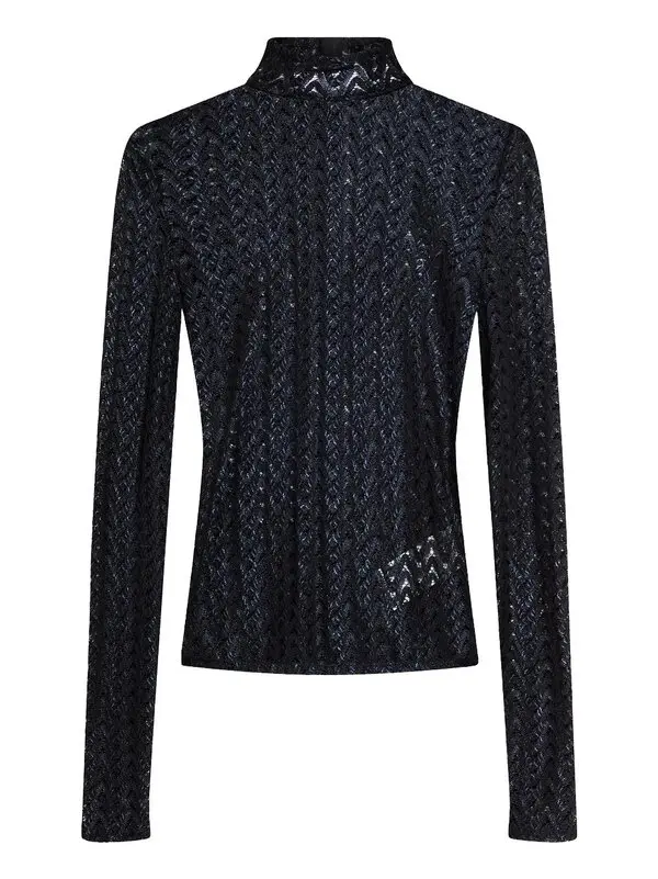 Missoni Metallic Crochet-knit Turtleneck Top - Black