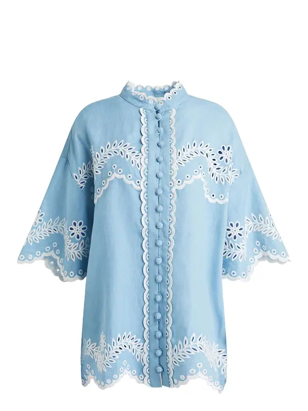 Zimmermann Broderie Anglaise Linen Shirt - Light Blue