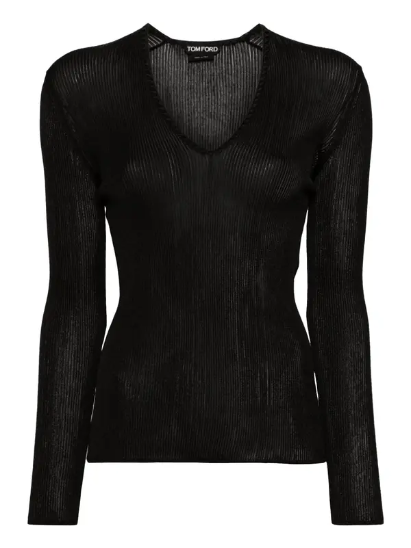 TOM FORD Sheer Fine Ribbed Top - Black