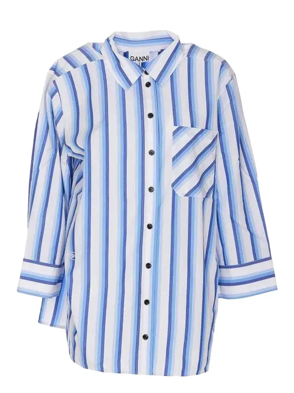 GANNI Cotton Striped Shirt - Blue
