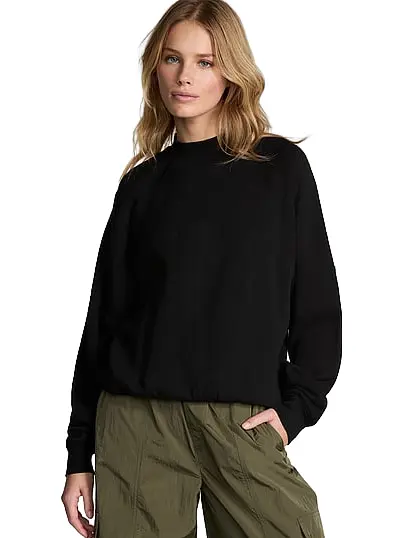 Pink Ivy Fleece Mock-neck Sweatshirt - Black