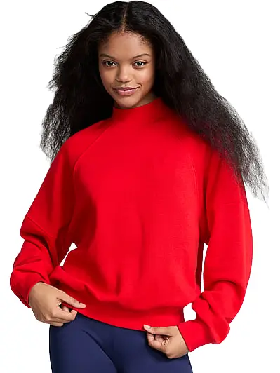 Pink Ivy Fleece Mock-neck Sweatshirt - Red