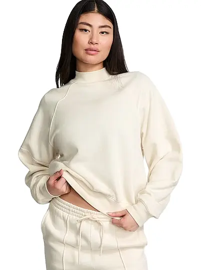 Pink Ivy Fleece Mock-neck Sweatshirt - White,ivory