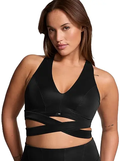 Victoria's Secret Vsx Suedeeffect Plunge Wrap Sports Bra - Black