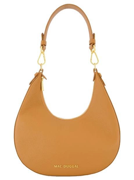Mac Duggal Grain Leather Hobo Bag With Gold Hardware - Toffee