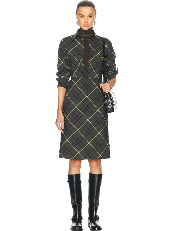 Burberry Long Sleeve Midi Shirt Dress - Marsh Ip Check