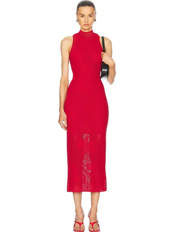 FLEUR DU MAL Lace Pointelle Knit Racer Dress - Ruby Red
