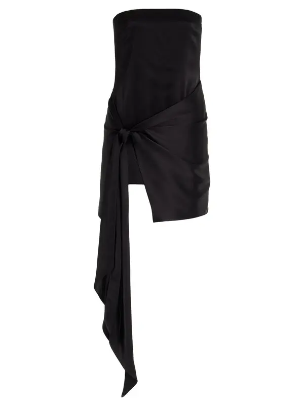 David Koma Tie-detailed Strapless Satin Mini Dress - Black