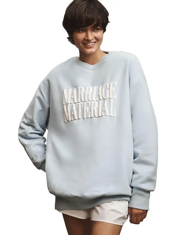 BRIDEMERCH Marriage Material Oversized Crew-neck Sweatshirt - Light Blue