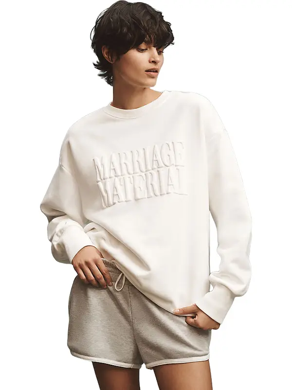 BRIDEMERCH Marriage Material Oversized Crew-neck Sweatshirt - White