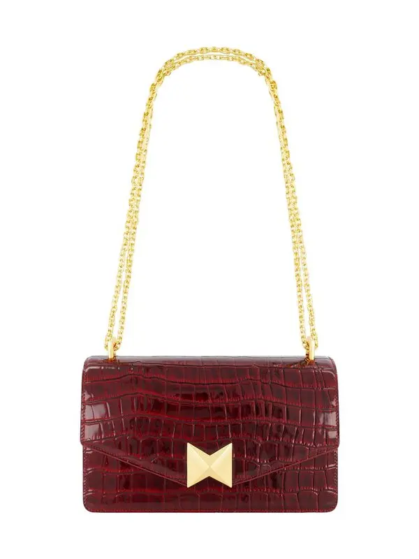 Mac Duggal Crocodile Leather Shoulder Bag - Oxblood