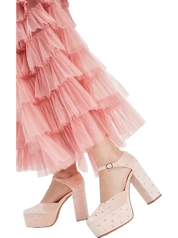 Jeffrey Campbell Stardust Velvet Platform Heels - Blush Velvet-silver