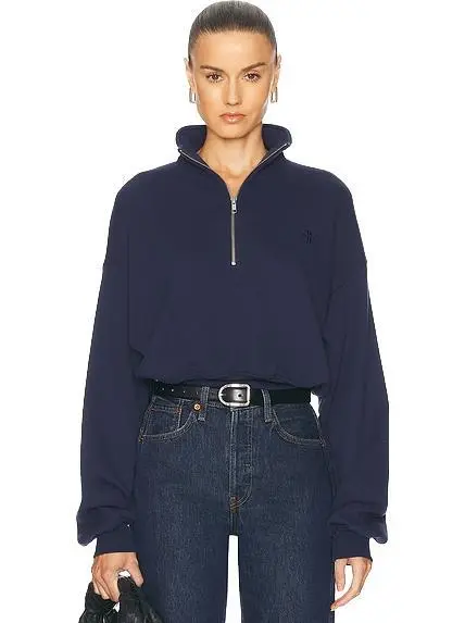 Eterne Cropped Half Zip Sweatshirt - Navy
